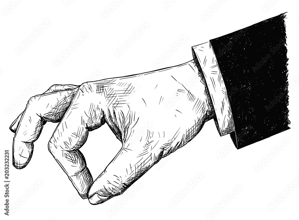 Vector artistic pen and ink drawing illustration of businessman hand in ...
