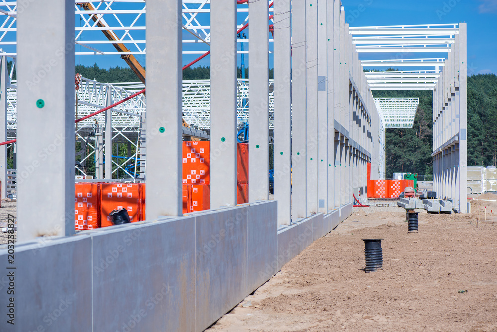 Industrial construction site of new shopping mall in a city. Reinforced ...