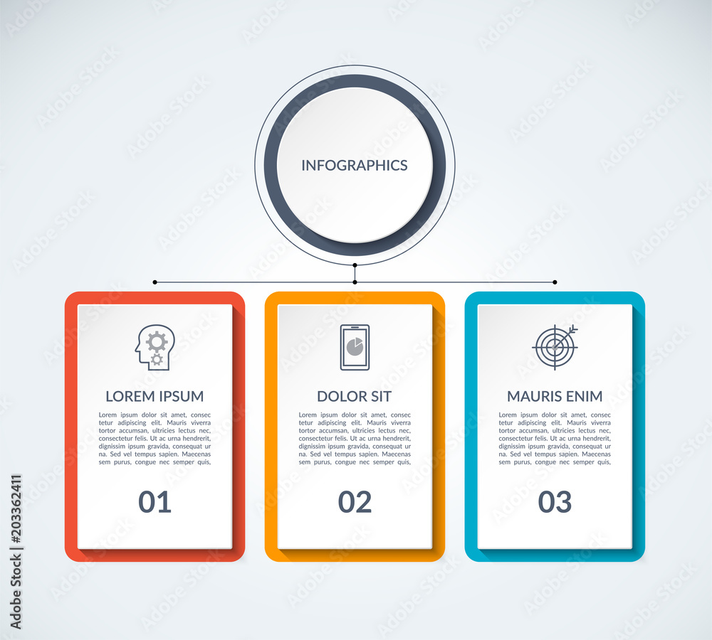 Infographic chart of 3 tabs, options, bars. Can be used as a diagram ...