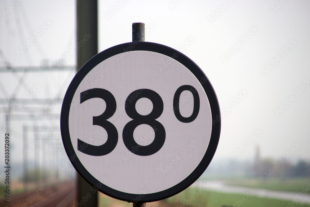 Crossway sign at a railroad track in the Netherlands, when trains is ...