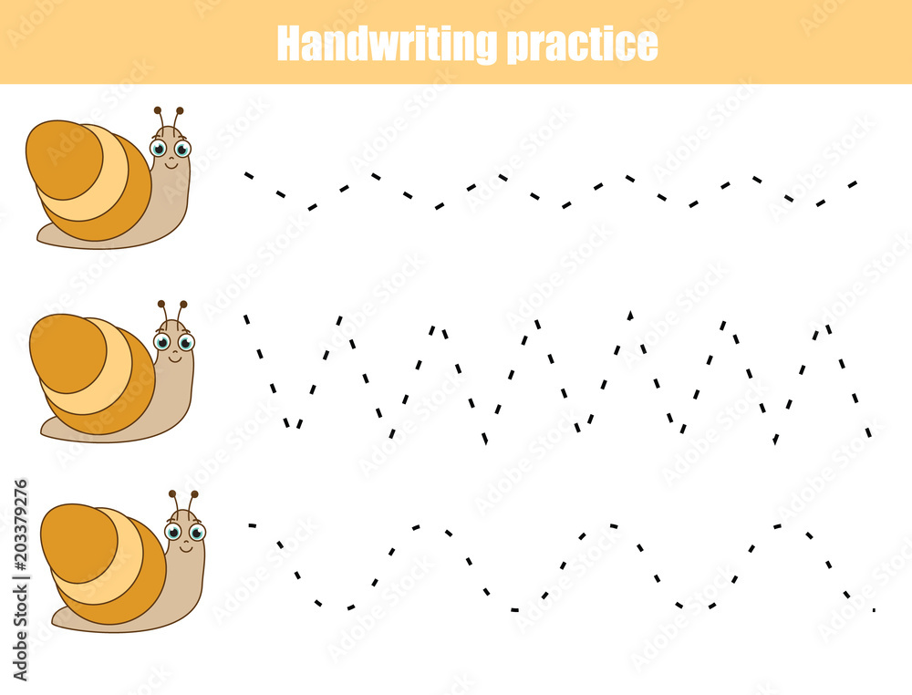 Handwriting practice sheet. Educational children game, printable worksheet for kids. Writing ...