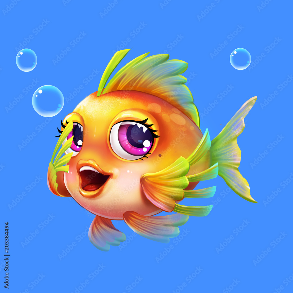 Beautiful Cartoon Sea Fish with Anime and Cartoon Style isolated on ...