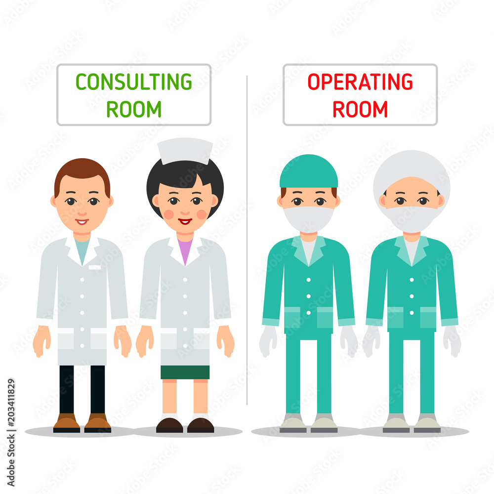 Doctors. Doctor man and woman in uniform for consalting room and ...