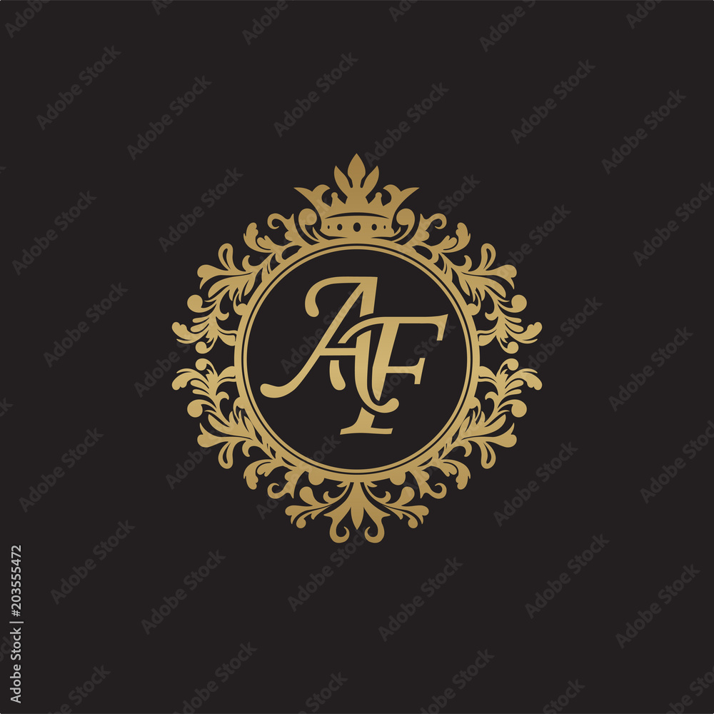 Initial letter AF, overlapping monogram logo, decorative ornament badge ...