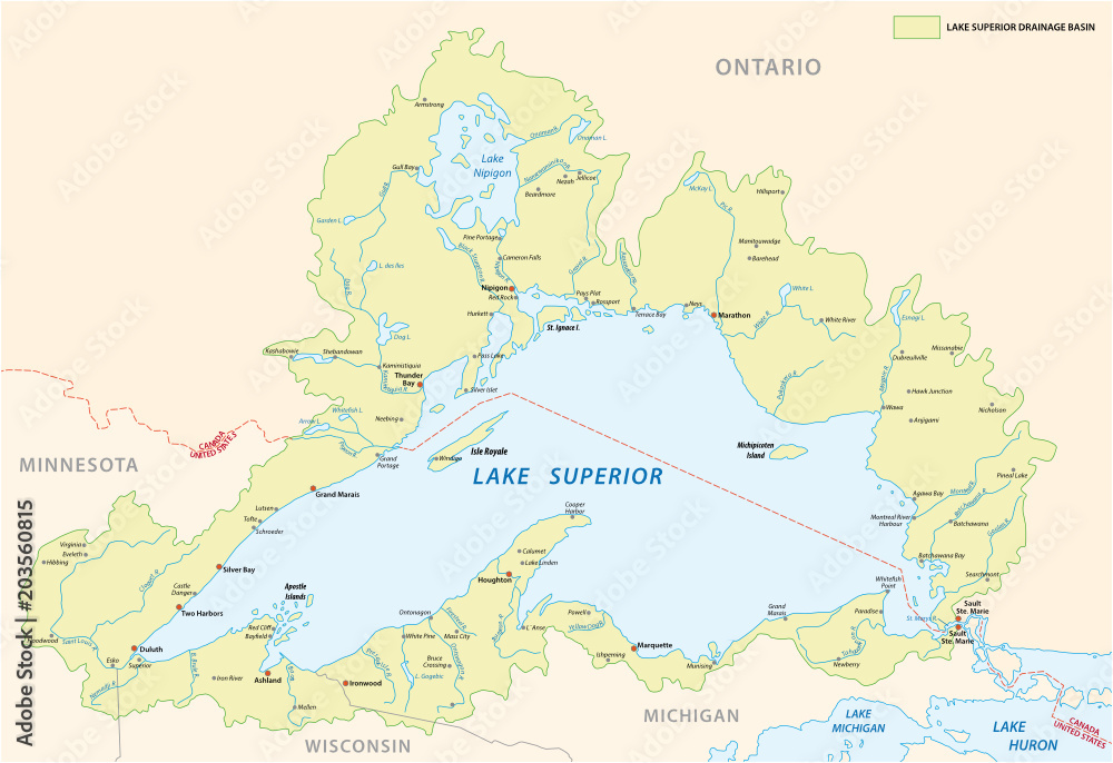 lake superior drainage basin vector map Stock Vector | Adobe Stock