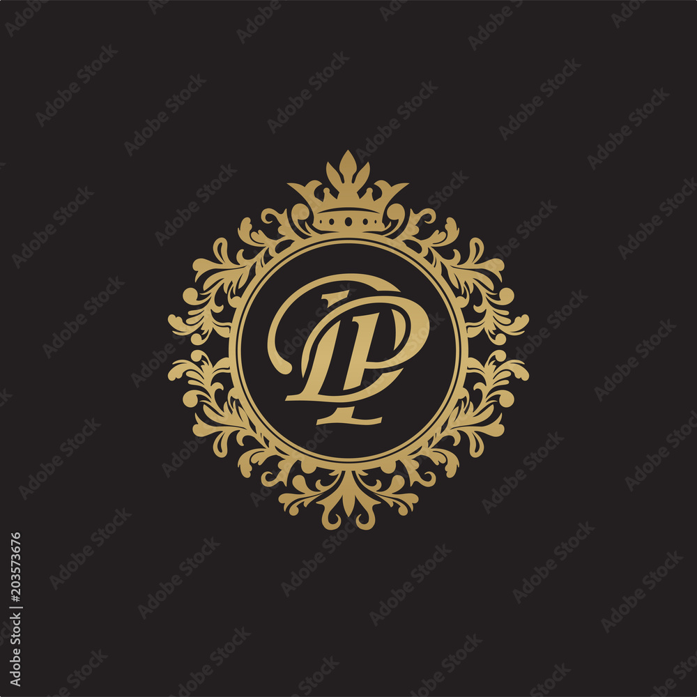 Initial letter DP, overlapping monogram logo, decorative ornament badge ...