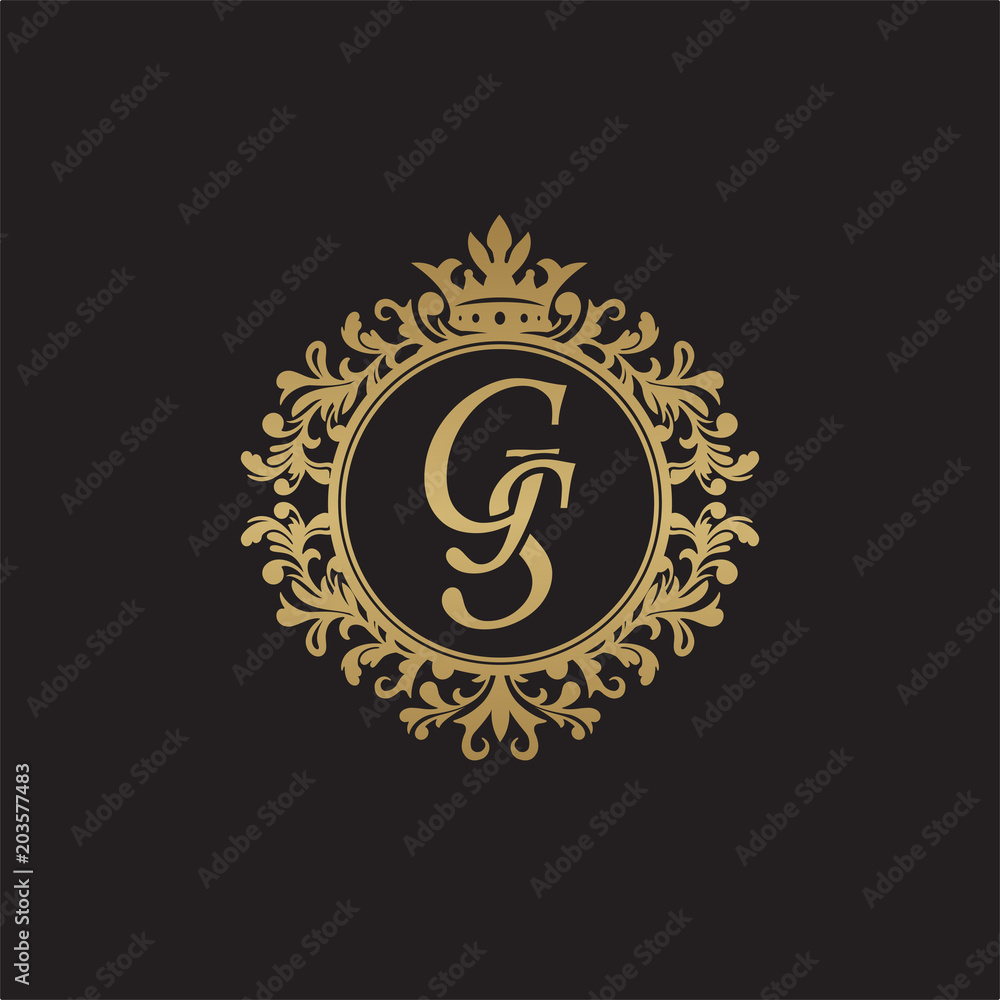 Initial letter GS, overlapping monogram logo, decorative ornament badge ...