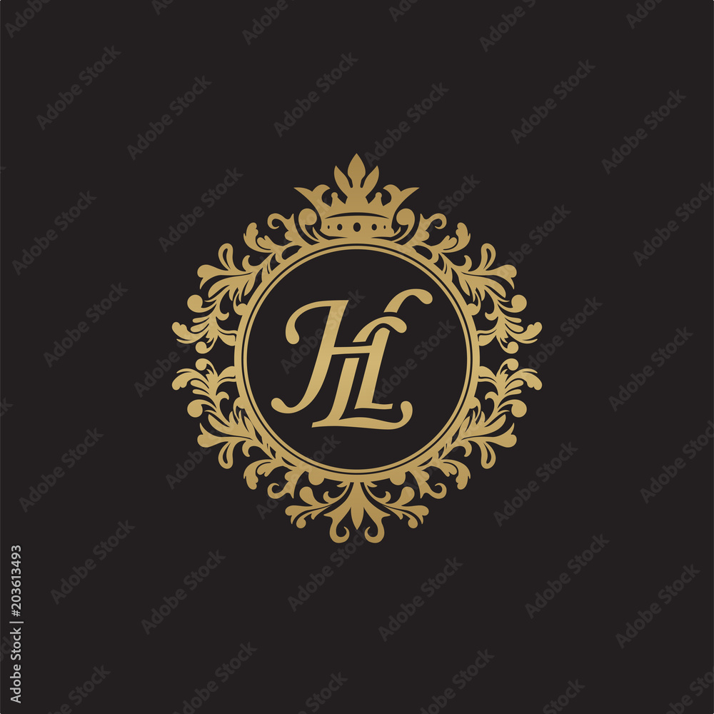 Initial letter HL, overlapping monogram logo, decorative ornament badge ...