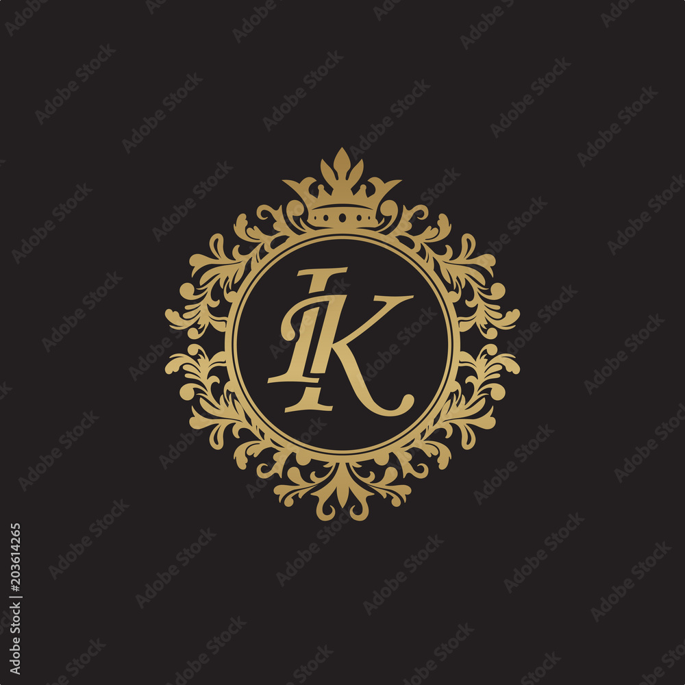 Initial letter IK, overlapping monogram logo, decorative ornament badge ...