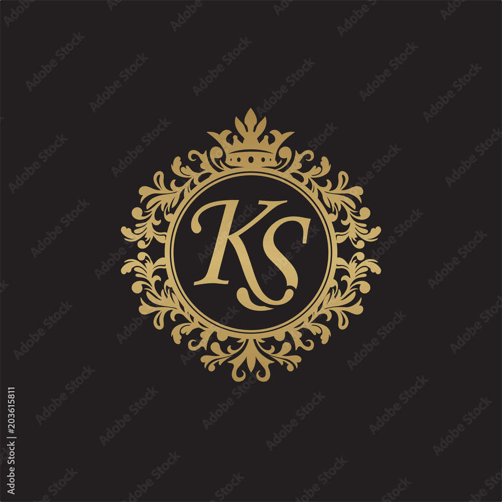 Initial letter KS, overlapping monogram logo, decorative ornament badge ...