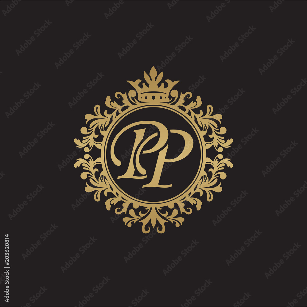 Initial letter PP, overlapping monogram logo, decorative ornament badge ...