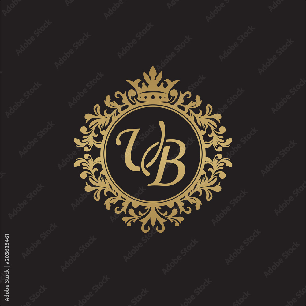 Initial letter UB, overlapping monogram logo, decorative ornament badge ...