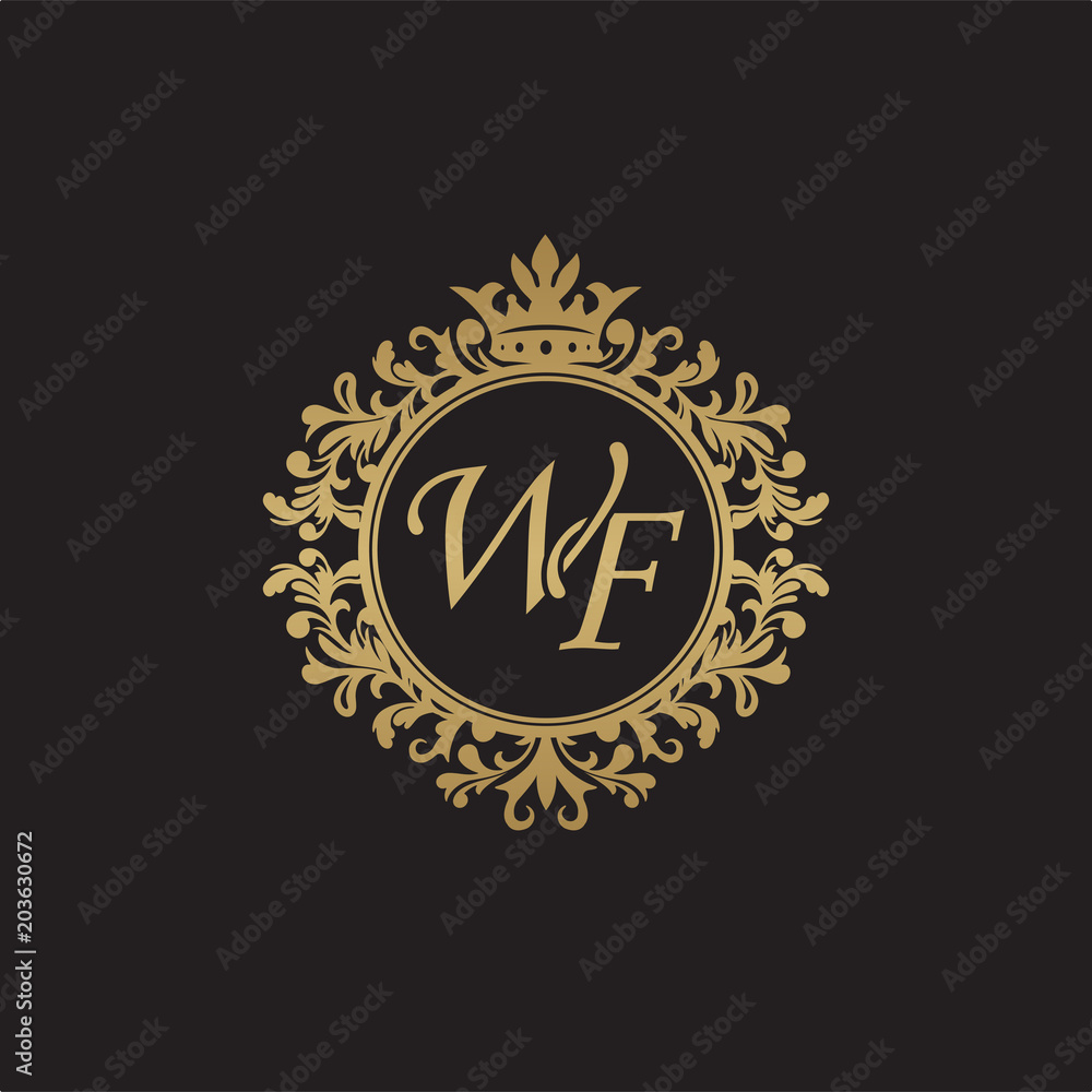Initial letter WF, overlapping monogram logo, decorative ornament badge ...