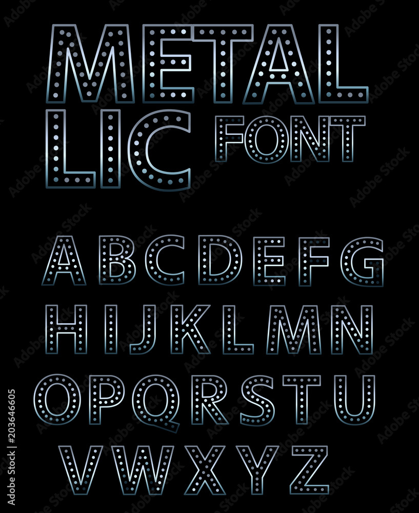 Modul vector metallic lettering - font alphabet. Round letters with ...