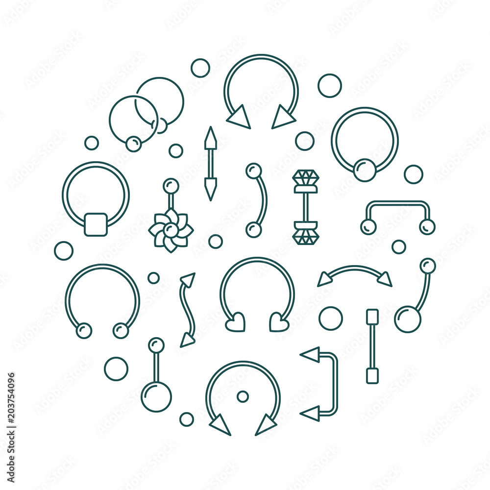 Body piercing vector illustration made of body jewelry icons Stock ...
