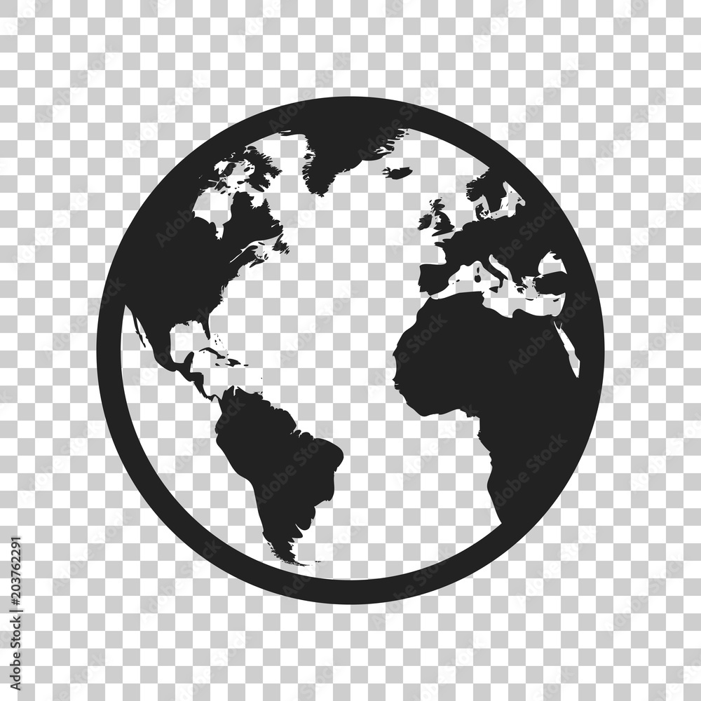 Globe world map vector icon. Round earth flat vector illustration ...