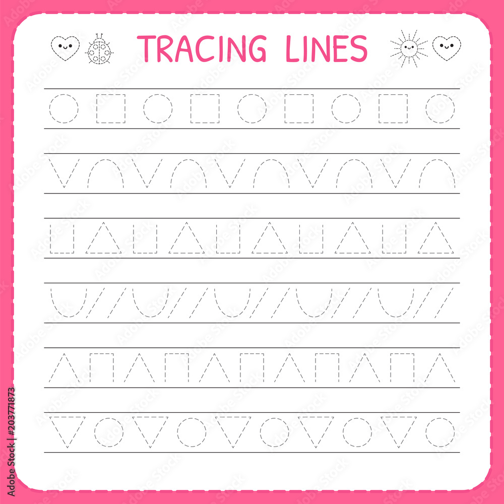 Basic writing. Trace line worksheet for kids. Preschool or kindergarten ...