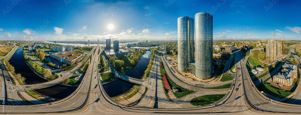 Drone Planet. Houses in Riga city 360 VR air picture for Virtual ...