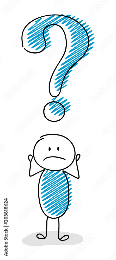 Cartoon stickman with question mark symbol - confused facial expression ...