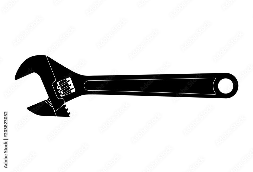 Vector adjustable wrench spanner silhouette on white background Stock ...