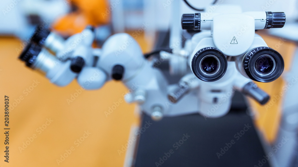 medical equipment. close up picture of an operating microscope in a ...