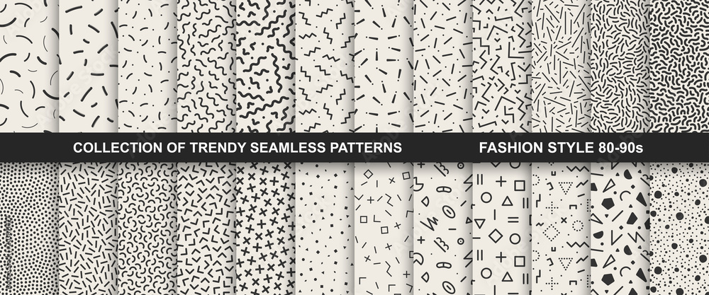 Collection of memphis seamless patterns. Fashion 80-90s. Stock Vector ...