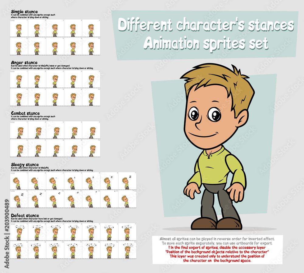 Vector de Stock Cartoon boy character animation sprites sheet set ...