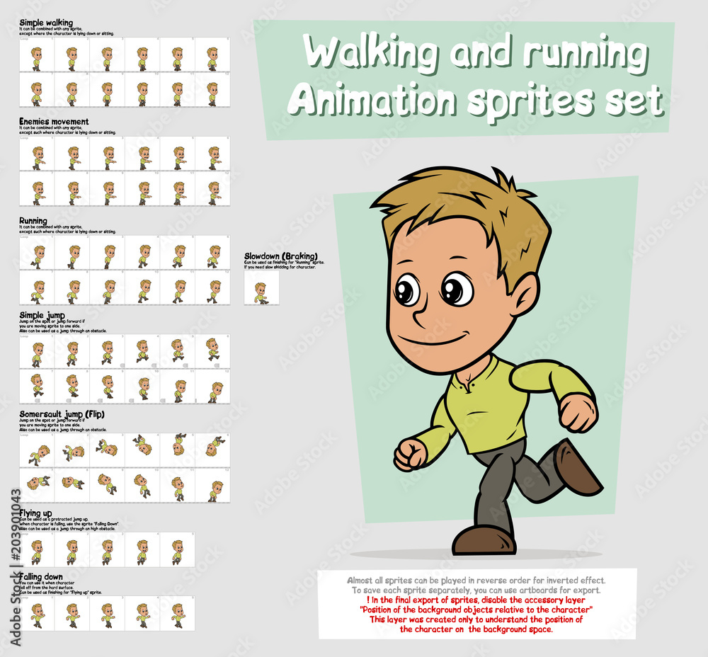 Cartoon boy character animation sprites sheet set Stock Vector | Adobe ...