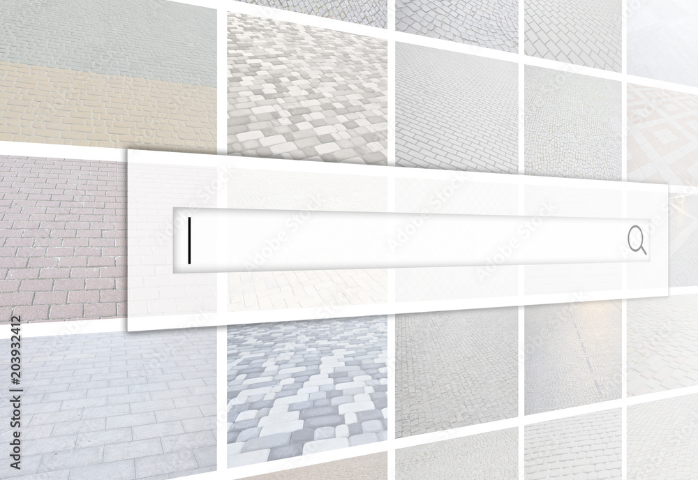 Visualization of the search bar on the background of a collage of many ...