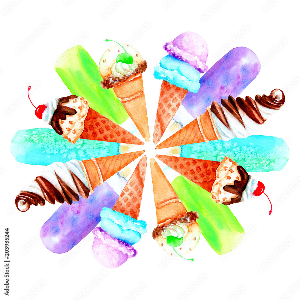 watercolor picture ice cream, cake. for the logo Stock Illustration ...