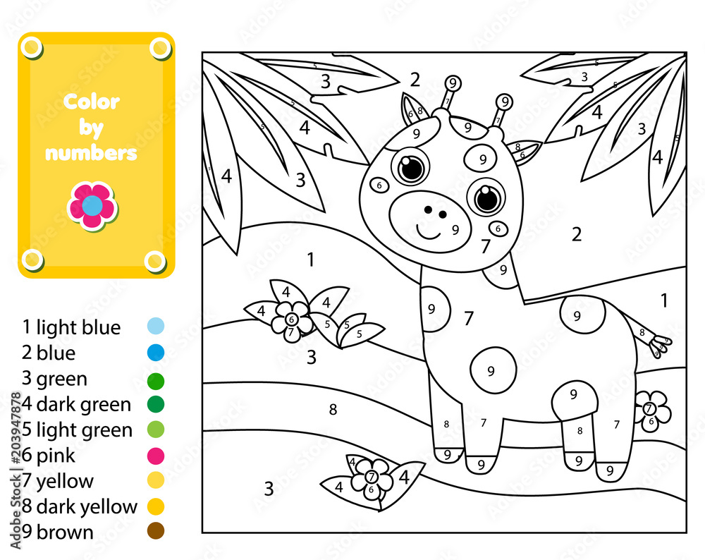 Children educational game. Coloring page with giraffe in jungle. Color ...
