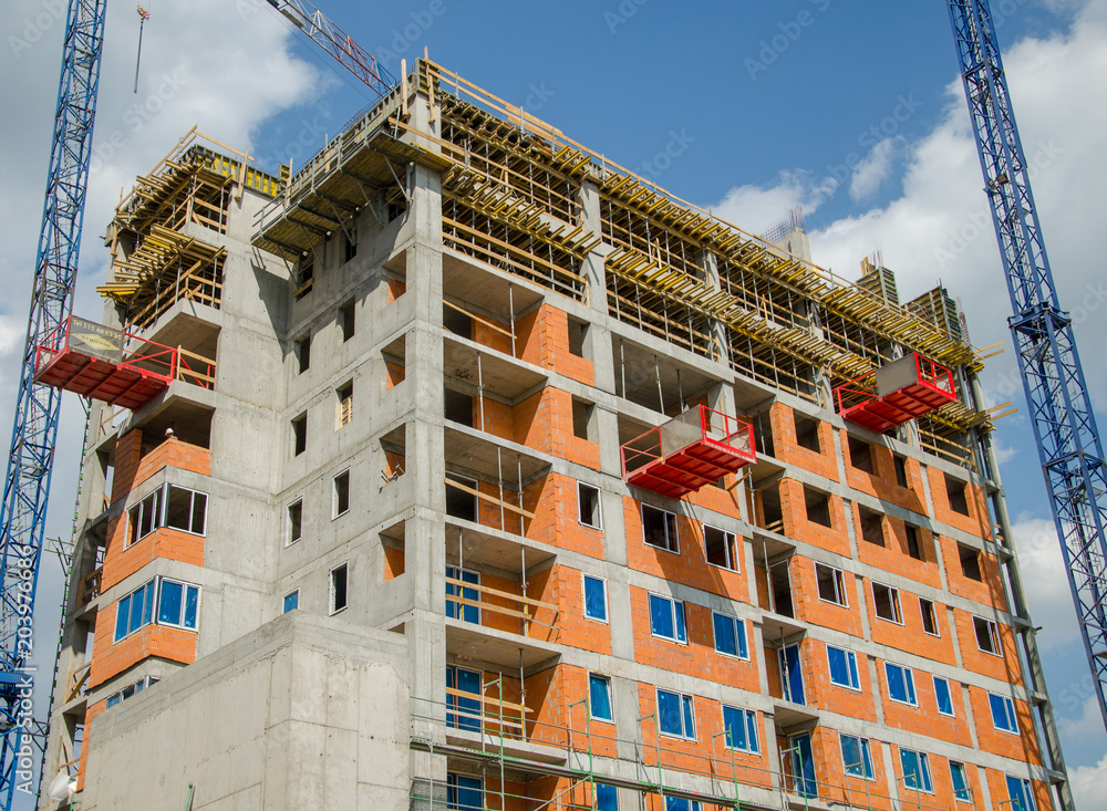 High rise building under construction. big building construction site ...