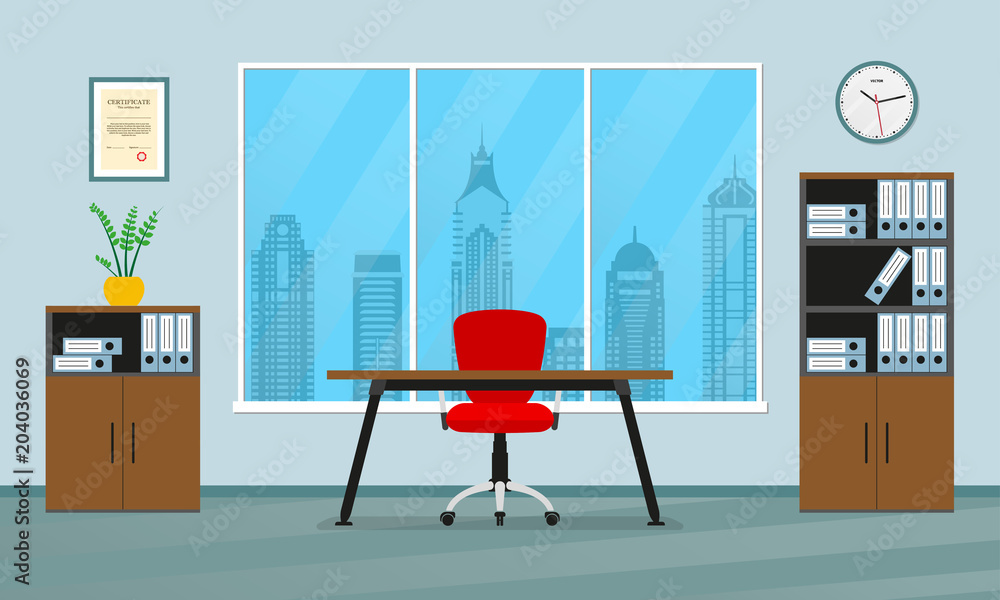 Office interior concept. Modern business workspace with office chair ...