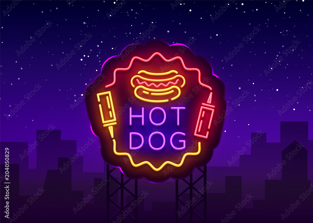 Hot Dog neon sign vector. Hot dog logo in neon style design template ...