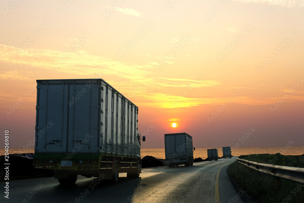 Truck on highway road with container, transportation concept.,import ...
