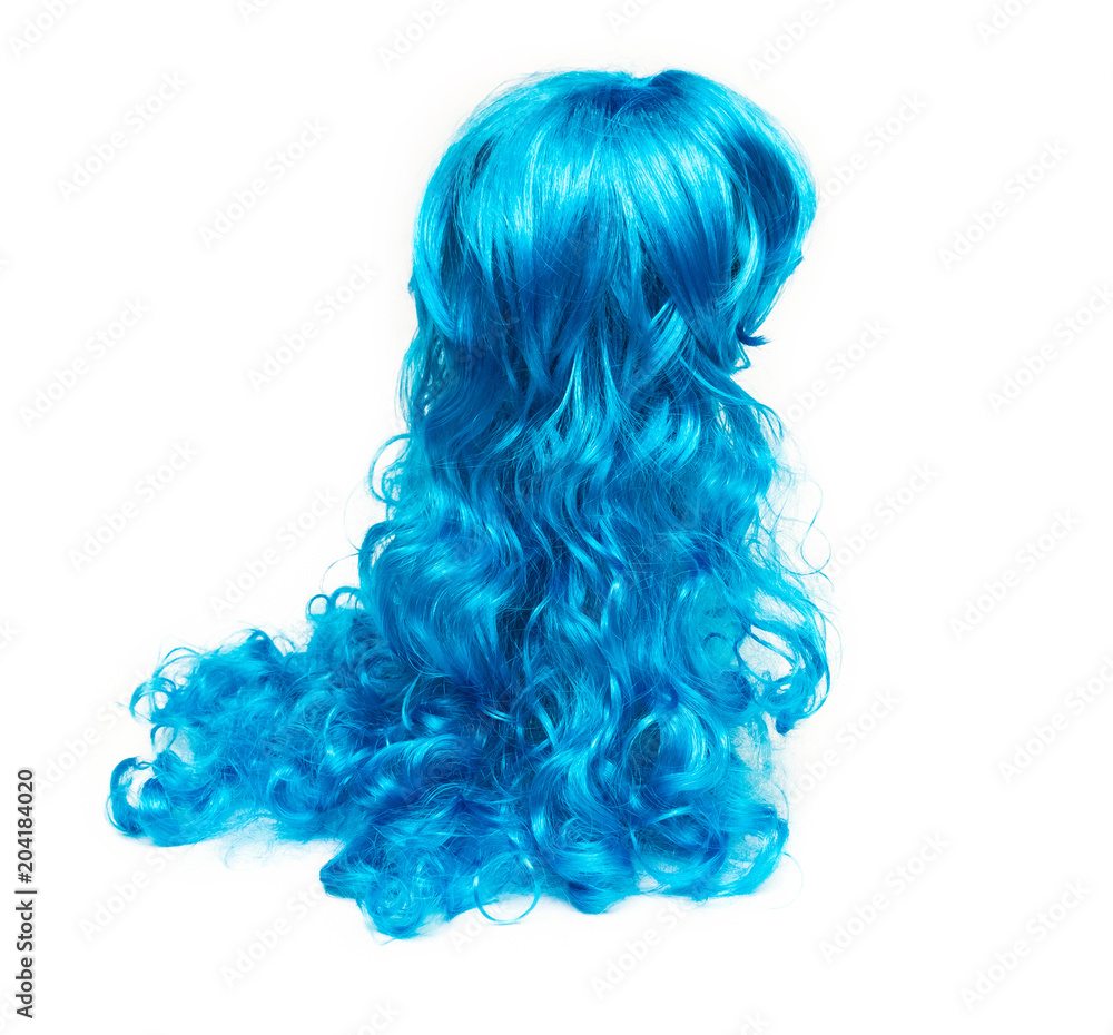 Blue long hair isolated on white background. Blue wig template. Stock ...