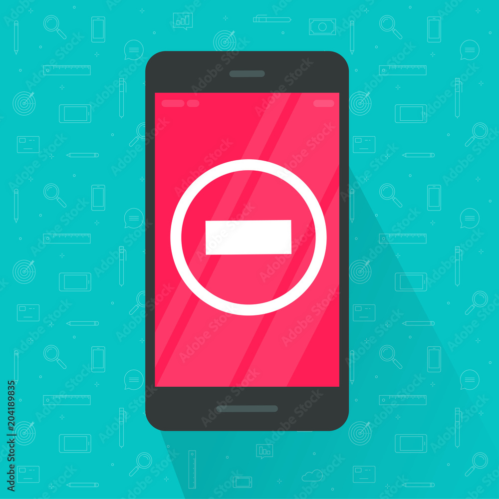 Danger sign on smartphone vector, flat cartoon mobile phone with ...