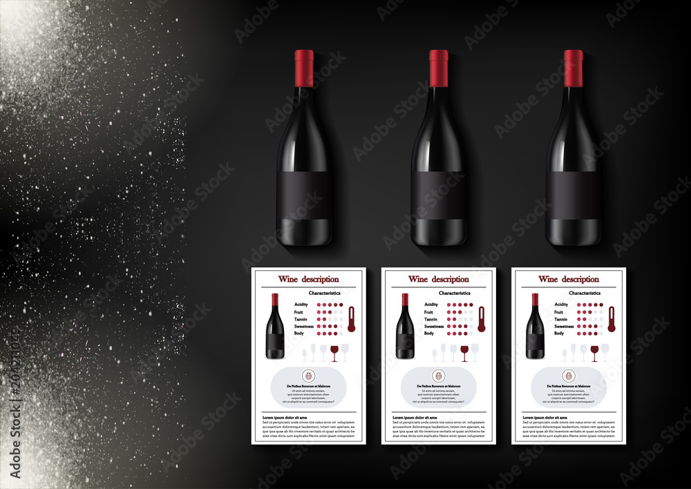 A simple design of realistic bottles of wine and wine cards with ...