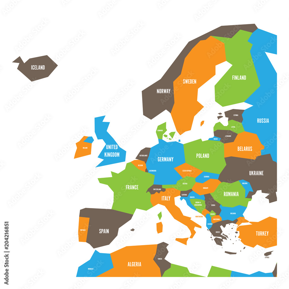 Very simplified infographical political map of Europe. Simple geometric ...