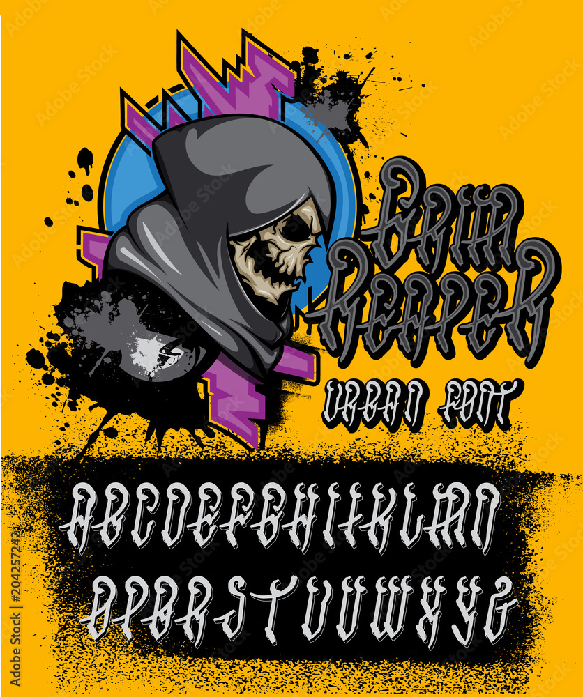 "Grim reaper" urban font. Vector hand crafted graffiti style typeface ...