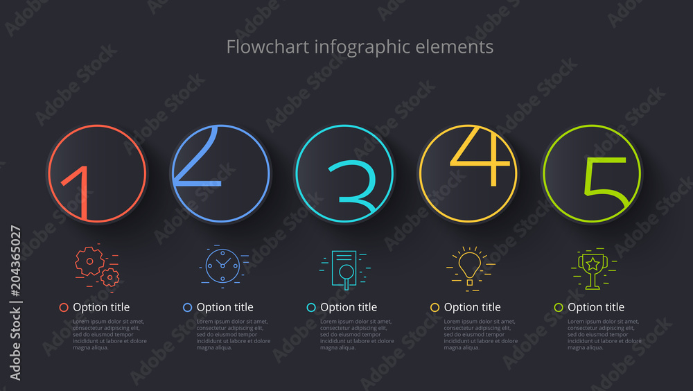 Business process chart infographics with 5 step segments. Circular ...