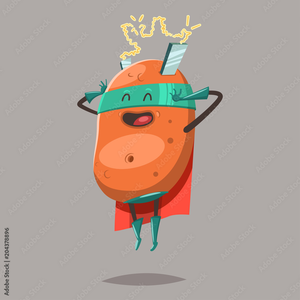 Cute Potato cartoon character of a vegetable in a superhero costume ...