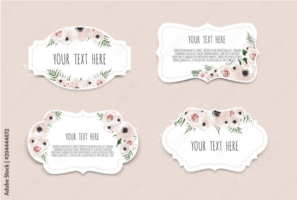 Vector set. Vintage labels with flowers. Frame border with copy space ...