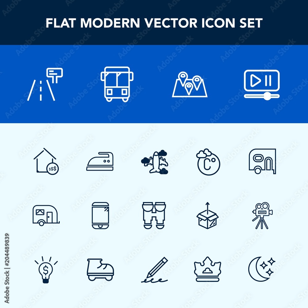 Modern, simple vector icon set with road, map, sign, cell, vision ...
