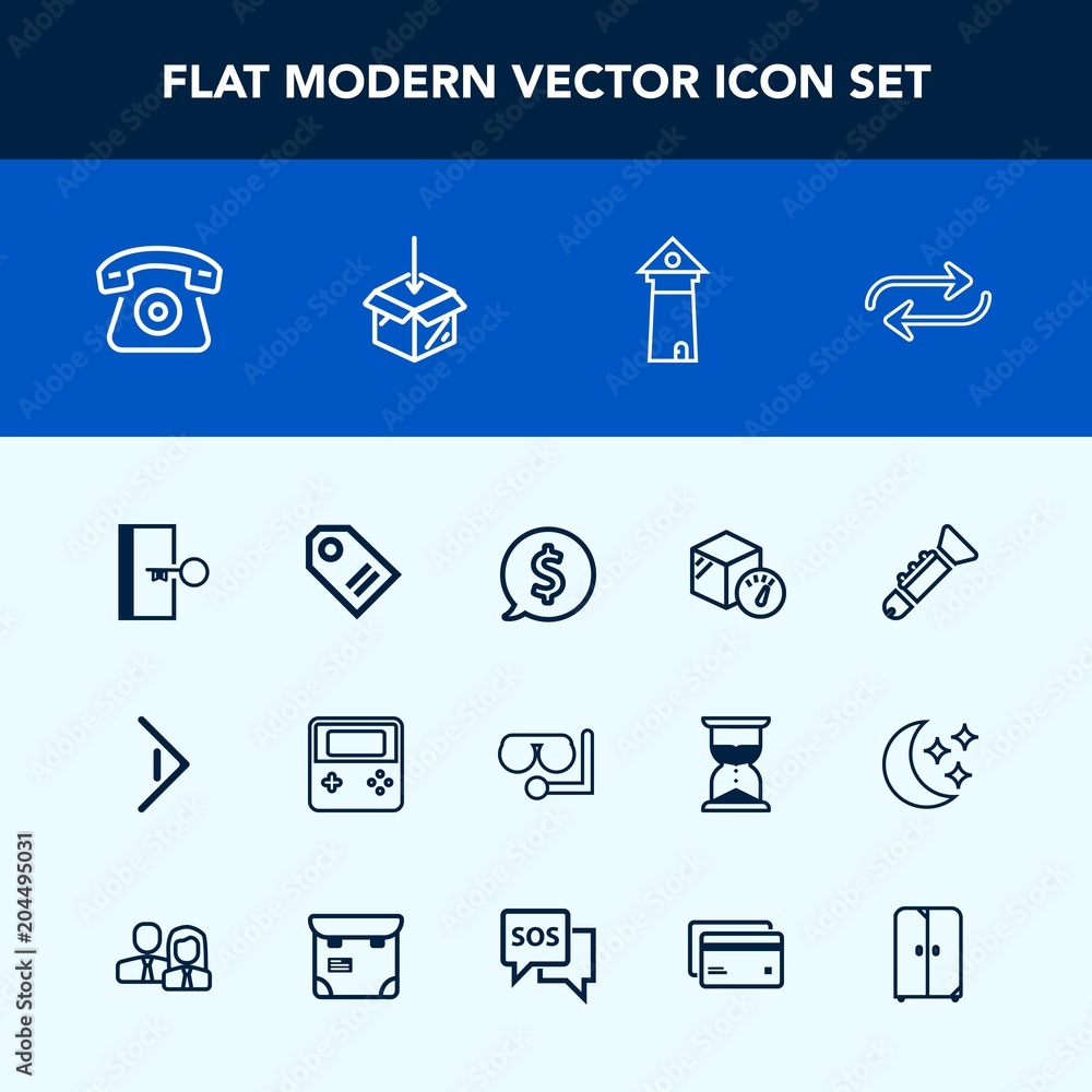 Modern, simple vector icon set with technology, glass, landmark ...