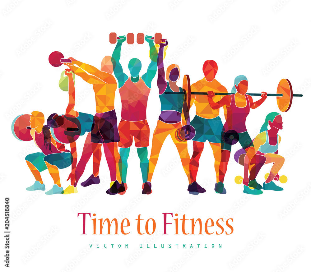 Time to fitness. Detailed vector illustration silhouettes strong people ...