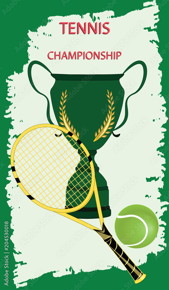 Tennis Championship - Prize Cup, racket, ball - lightly grunge salad ...