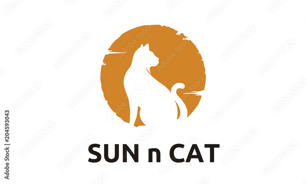 Kitty Cat Sun Sunset Silhouette logo design inspiration Stock Vector ...