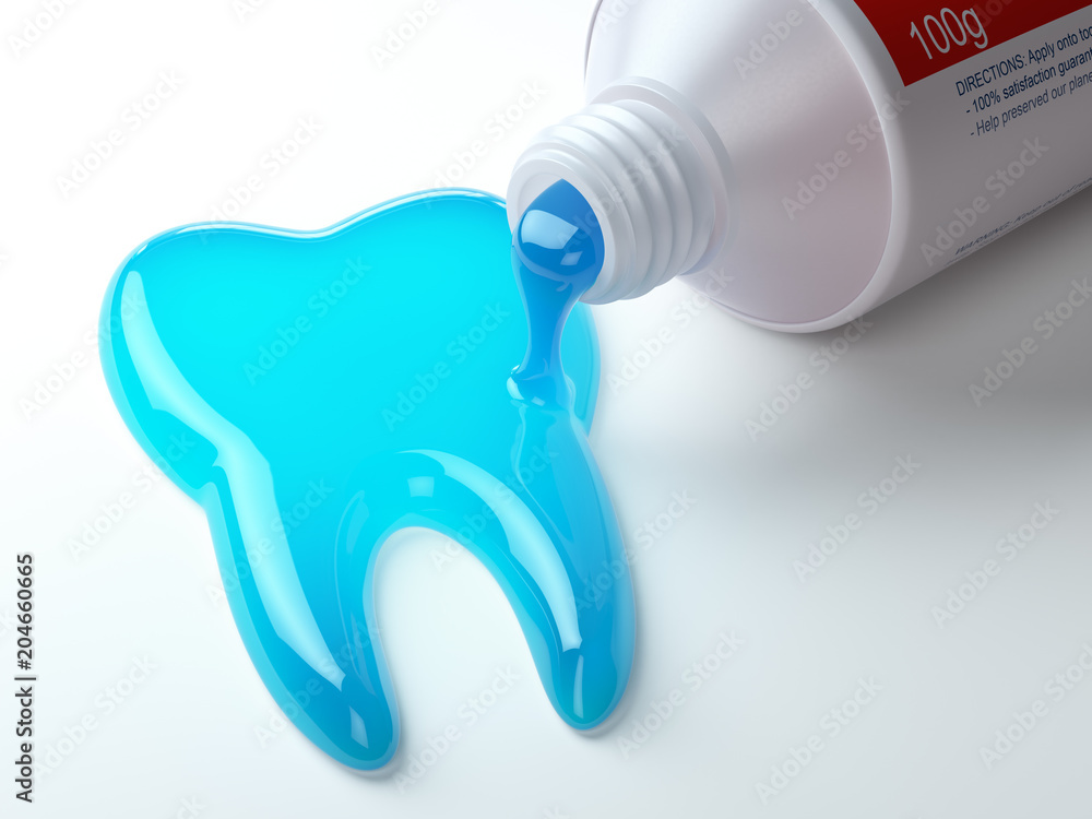 Toothpaste in the shape of tooth coming out from toothpaste tube ...