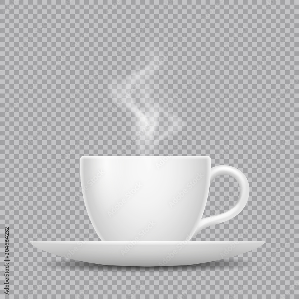 Vector realistic white cup with hot beverage and steam isolated on ...